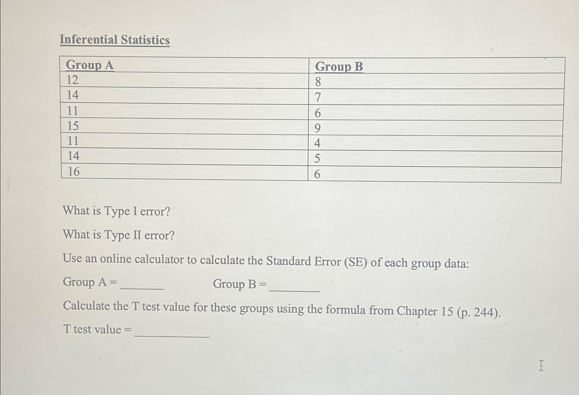 Solved Inferential Statistics\table[[Group A,Group | Chegg.com