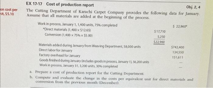 Solved EX 17-17 Cost of production report The Cutting | Chegg.com Solved EX 17-17 Cost of production report The Cutting | Chegg.com