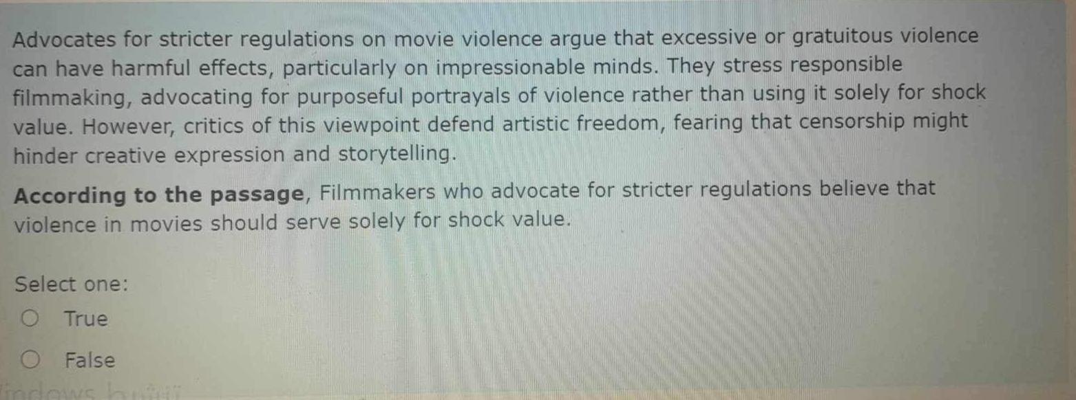 Solved Advocates for stricter regulations on movie violence | Chegg.com