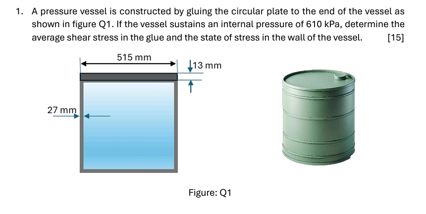 Solved A pressure vessel is constructed by gluing the | Chegg.com