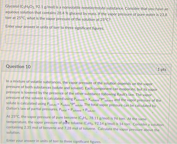 Solved Glycerol (C3H803, 92.1 g/mol) is a nonvolatile | Chegg.com
