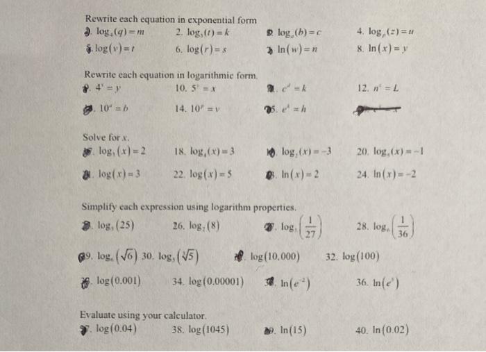 Solved Rewrite each equation in exponential form 2. log.(q) | Chegg.com