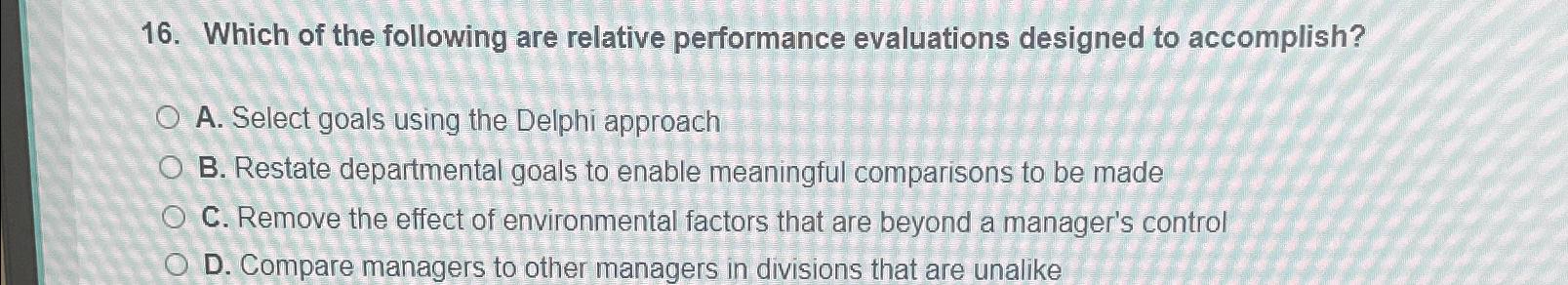 Solved Which of the following are relative performance | Chegg.com