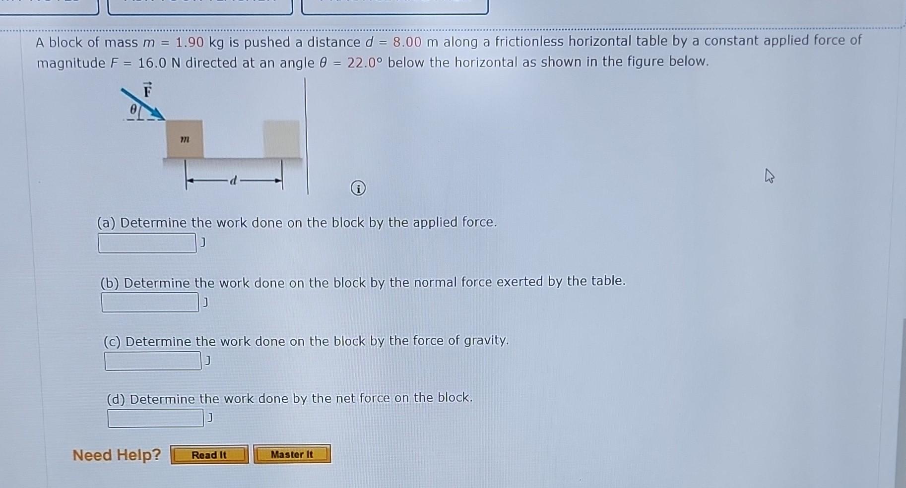 Solved A block of mass m = 1.90 kg is pushed a distance d = | Chegg.com