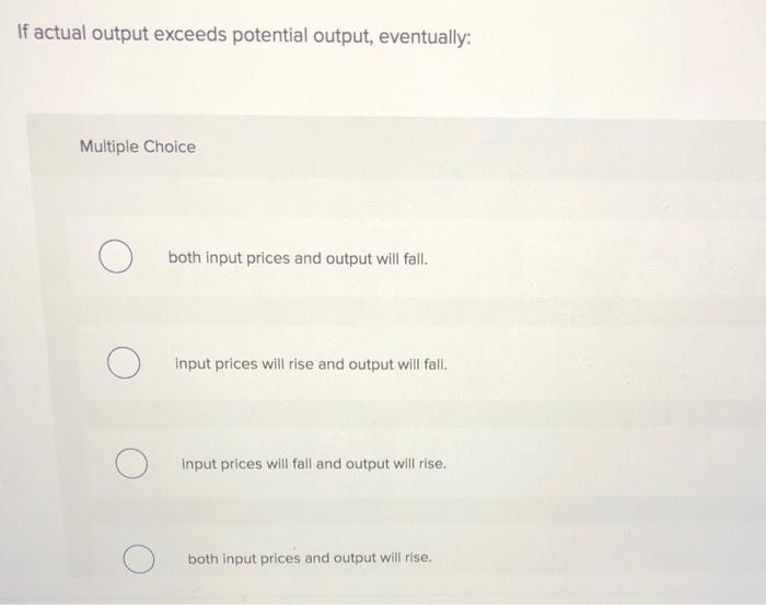 Solved If actual output exceeds potential output, | Chegg.com