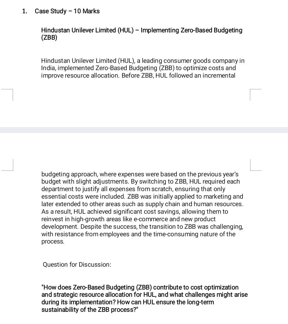 Solved Case Study - 10 ﻿MarksHindustan Unilever Limited | Chegg.com