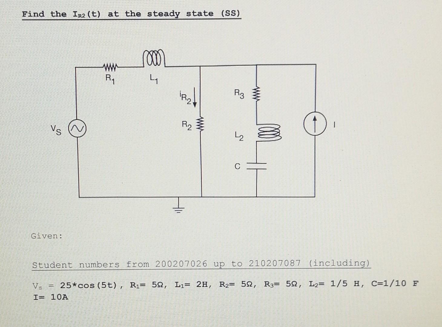 Solved Question 4 (25 pts) Find the IR2 (t) at the steady | Chegg.com