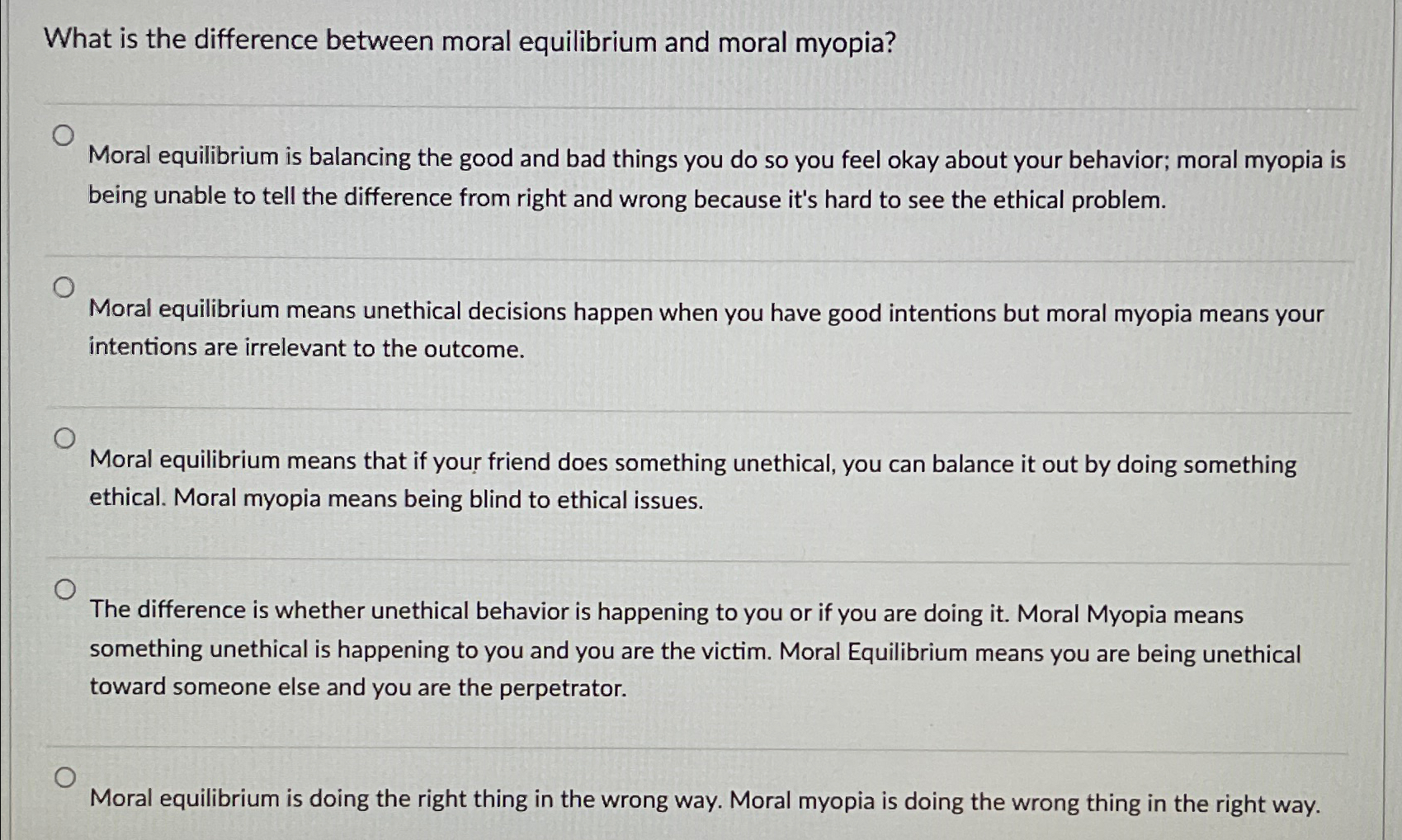 Solved What is the difference between moral equilibrium and | Chegg.com