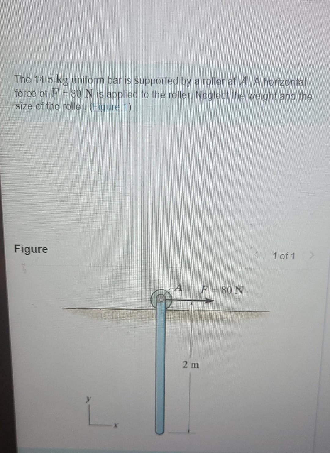 Solved The 14.5-kg uniform bar is supported by a roller at | Chegg.com