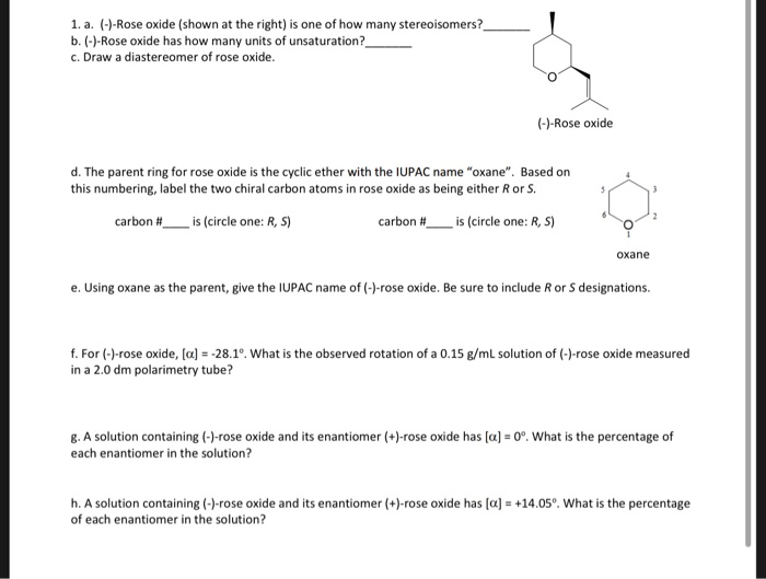 Solved 1. a. (-Rose oxide (shown at the right) is one of how | Chegg.com