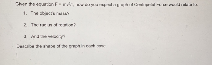 Solved Given the equation F = mv2/r, how do you expect a | Chegg.com