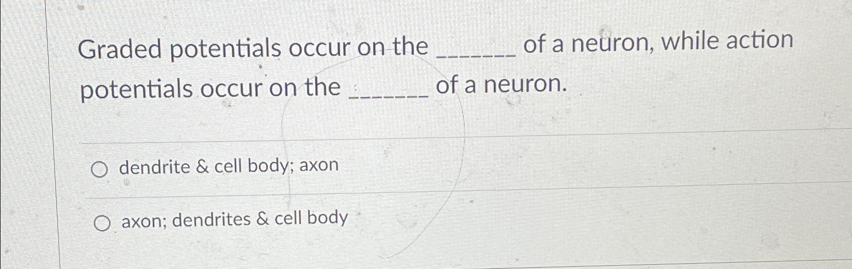 Solved Graded potentials occur on the of a neuron, while | Chegg.com