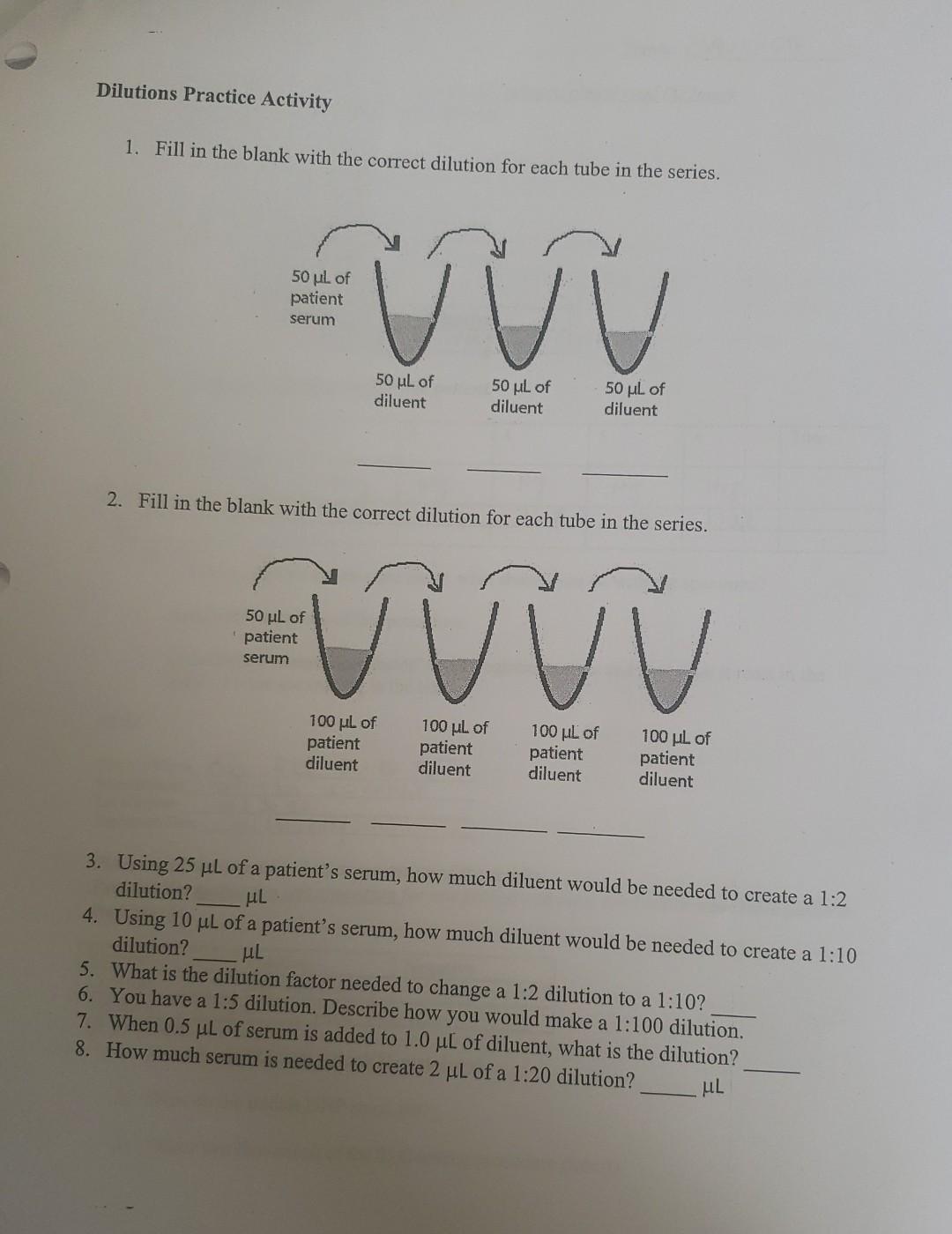 Solved Dilutions Practice Activity 1. Fill in the blank with | Chegg.com