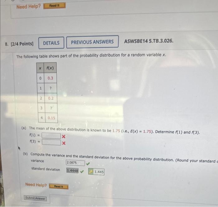 Solved The following table shows part of the probability | Chegg.com