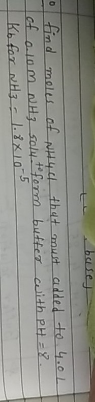 Solved bases o find moles of NH4Cl that must added to 4.0L | Chegg.com