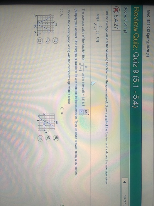 Solved MAC 1311 012 Spring 2020 (1) Review Quiz: Quiz 9 (5.1 | Chegg.com