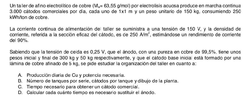 Un taller de afino electrolítico de cobre | Chegg.com