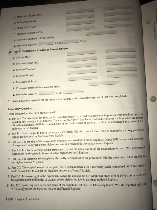 Solved Experiment 7 Report Sheet Empirical Formulas Date Lob | Chegg.com