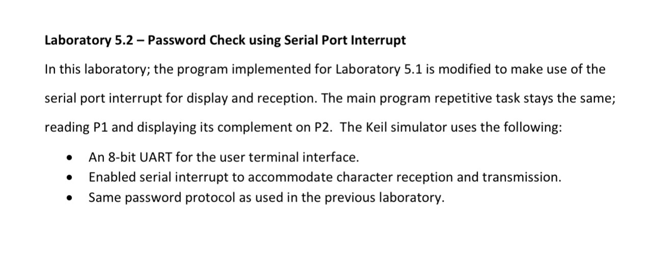 Laboratory 5.2 - ﻿Password Check using Serial Port | Chegg.com