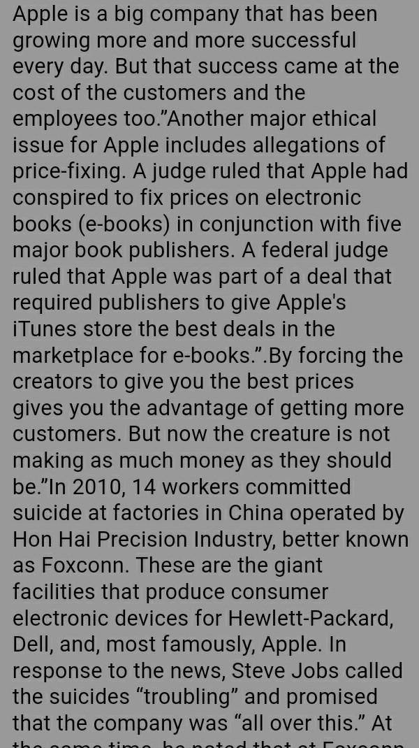 Solved WHAT ARE APPLE ETHICAL ISSUES? READ AND REPLY REPLY | Chegg.com