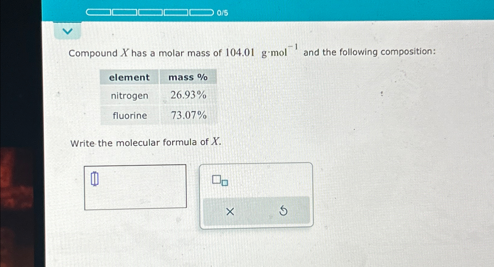 Solved Compound x ﻿has a molar mass of 104.01g*mol-1 ﻿and | Chegg.com
