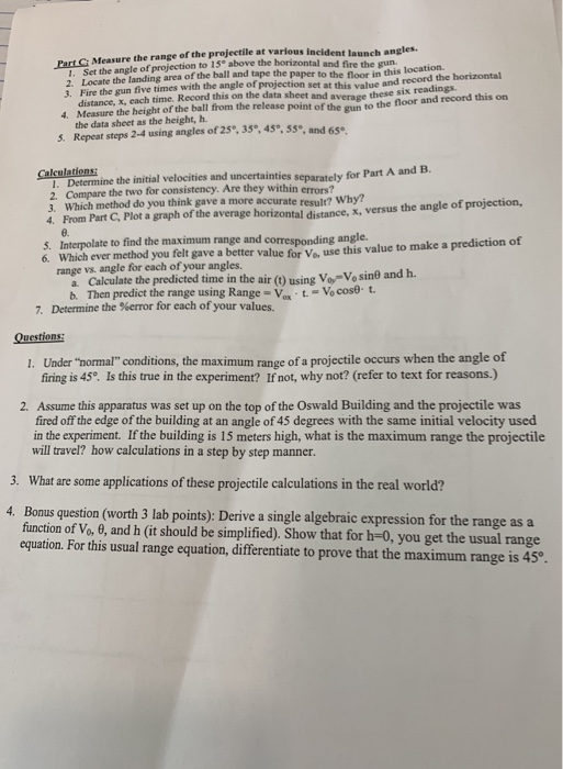 Solved PHY 241 Projectile Motion To investigate motion in | Chegg.com