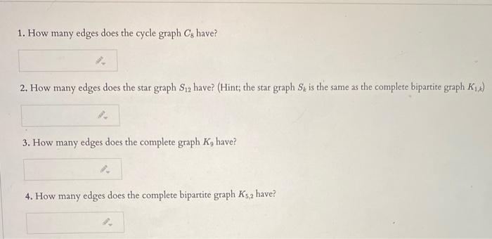 Solved 1. How many edges does the cycle graph Cg have? 2. | Chegg.com
