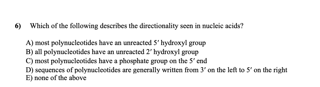Solved Which of the following describes the directionality | Chegg.com
