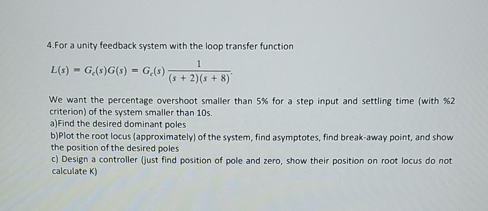 Solved 4 For A Unity Feedback System With The Loop Transfer 