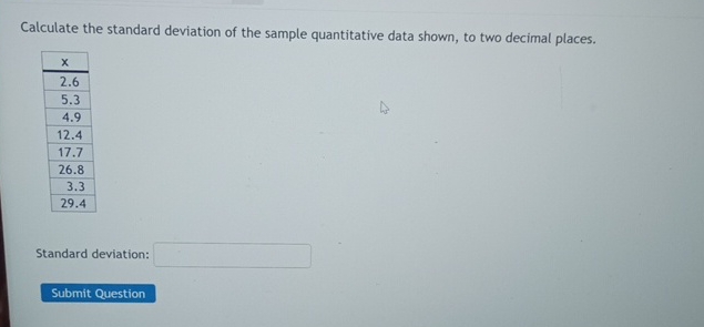 Solved Calculate the standard deviation of the sample | Chegg.com
