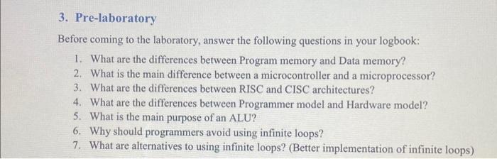 Solved 3. Pre-laboratory Before coming to the laboratory, | Chegg.com
