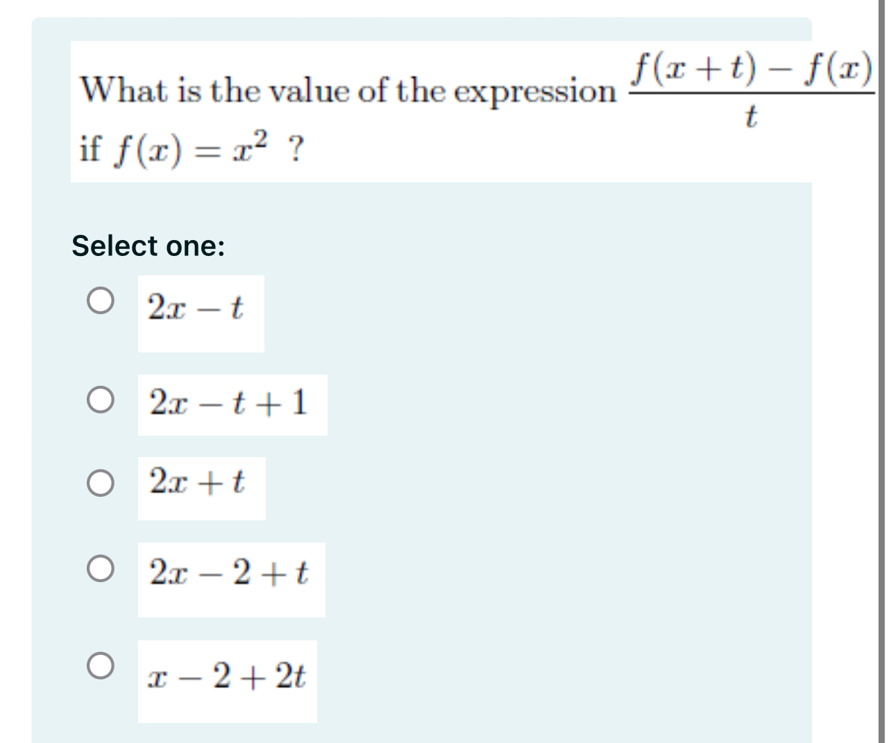 Solved What is the value of the expression f(x+t)-f(x)t ﻿if | Chegg.com