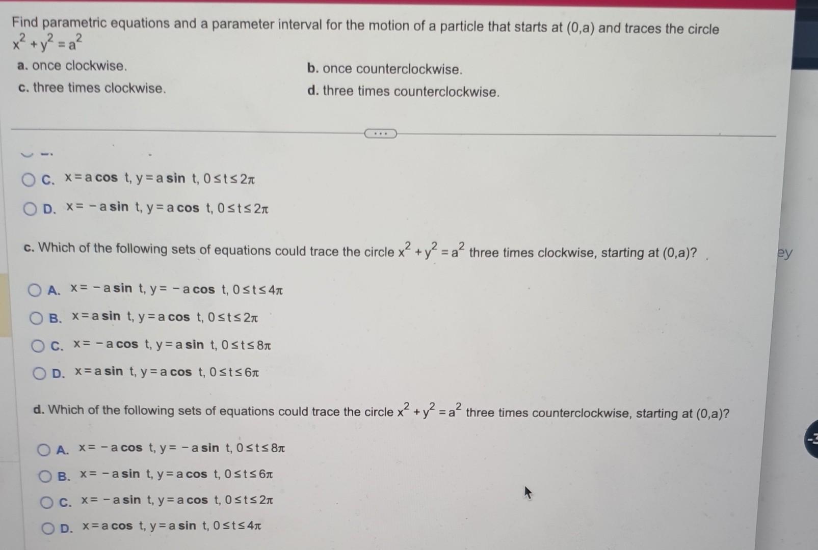 Solved Find parametric equations and a parameter interval | Chegg.com