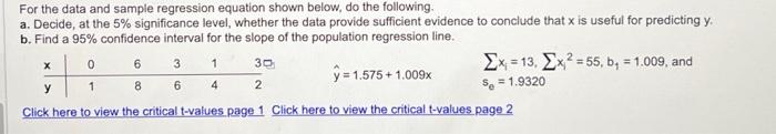 Solved b. Find a 95% confidence interval for the slope of | Chegg.com