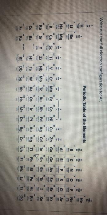 Solved Write out the full electron configuration for Ar. | Chegg.com
