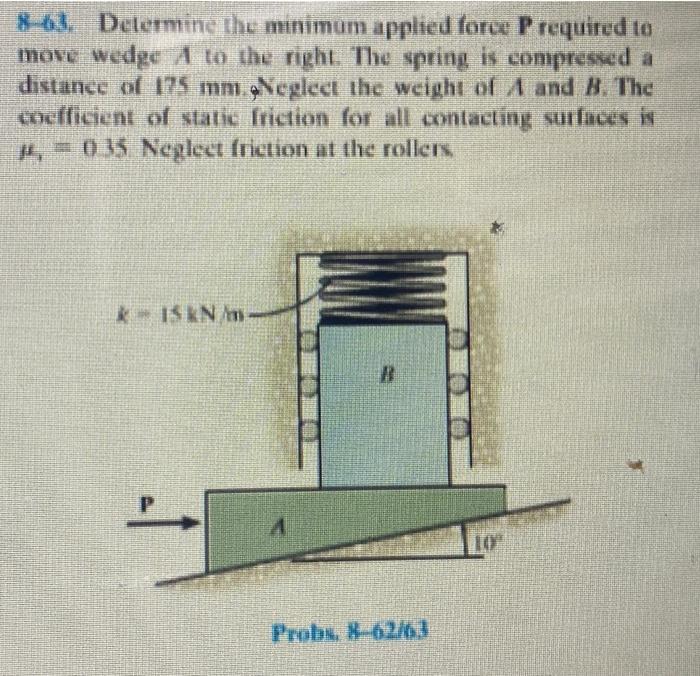 Solved 8−63, Delermine the minimum applied force P required | Chegg.com