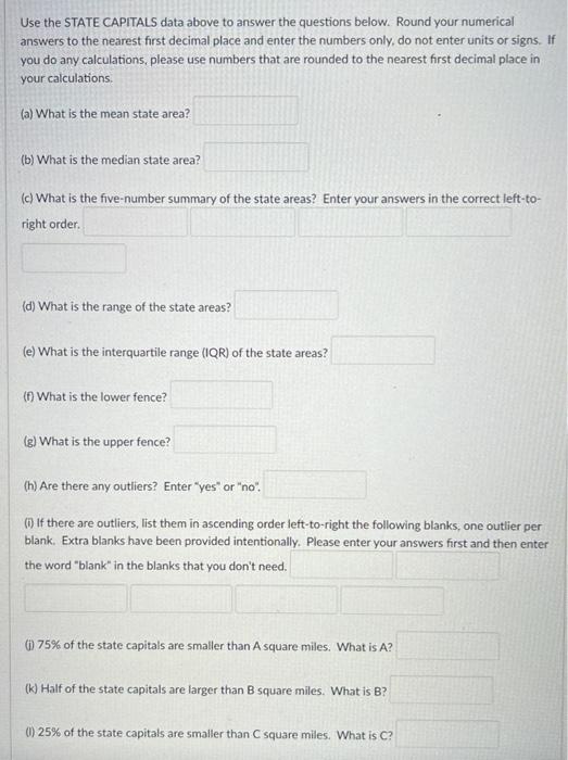 Solved The data listed below are the areas of US state | Chegg.com