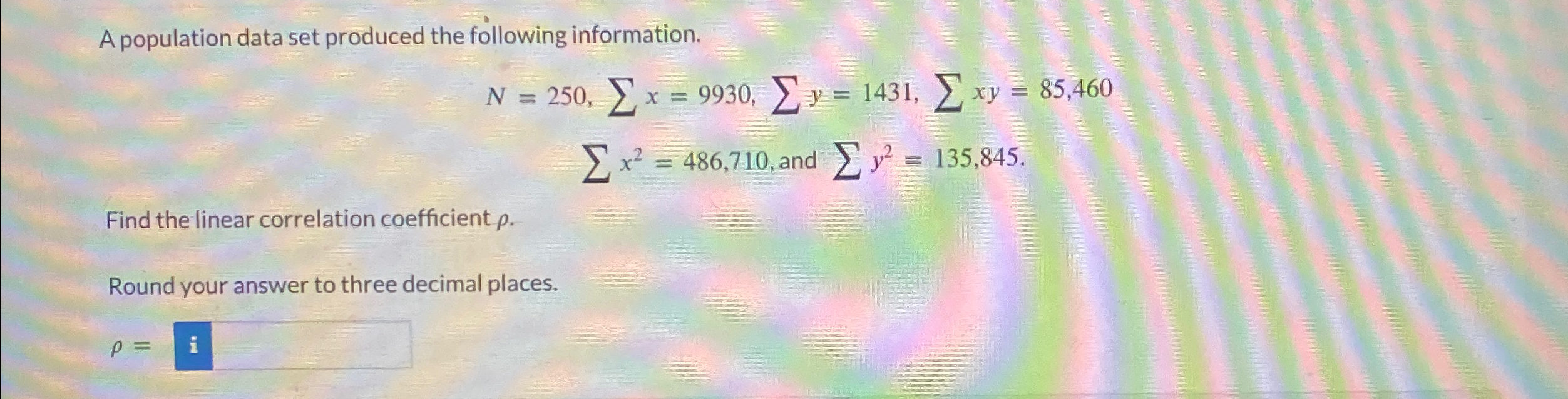 Solved A population data set produced the following | Chegg.com