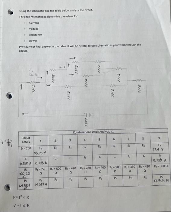 Using the schematic and the table below analyze the | Chegg.com