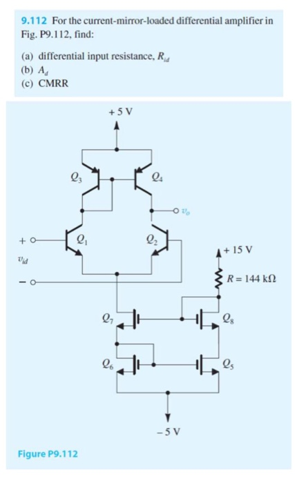 Solved 9.112 For the current-mirror-loaded differential | Chegg.com