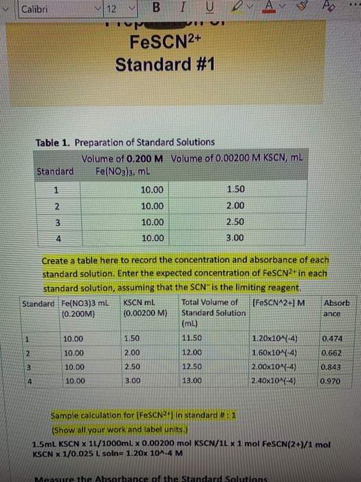 Solved Sample calculation for initial [Fe3+) and initial | Chegg.com