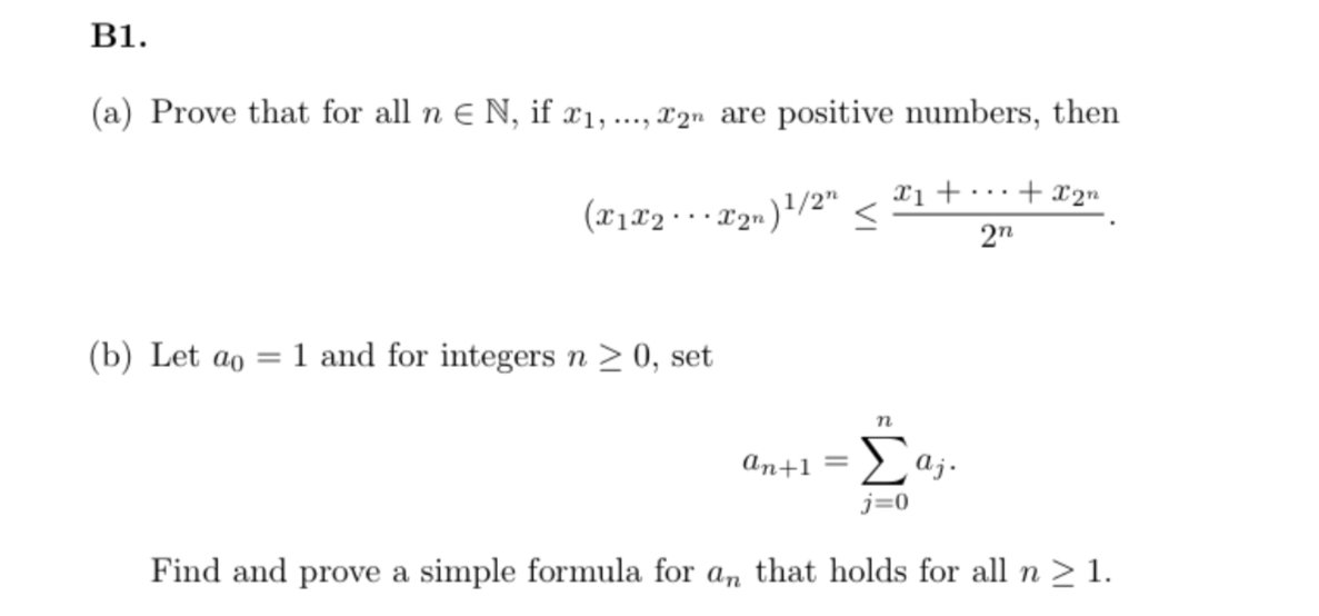 Solved B1.(a) ﻿Prove that for all ninN, if x1,dots,x2n ﻿are | Chegg.com