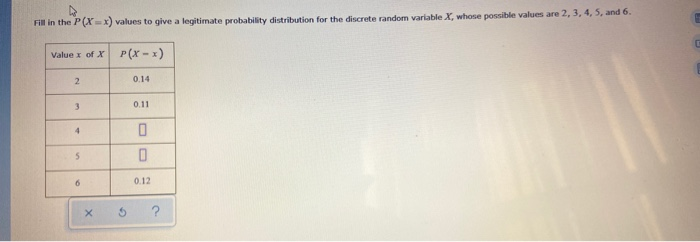 Solved Fill in the P( xx) values to give a legitimate | Chegg.com