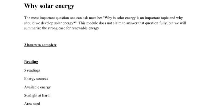Solved Why solar energy The most important question one can | Chegg.com