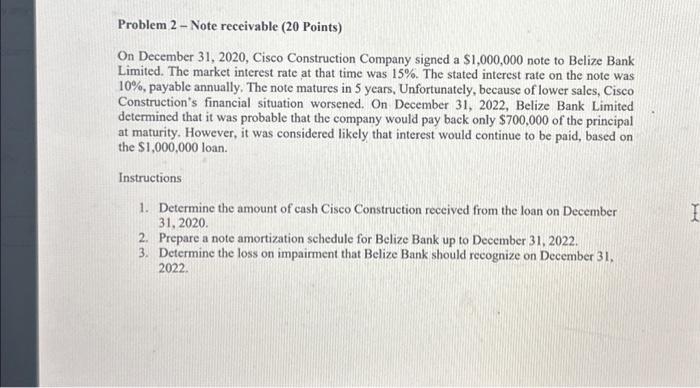 Solved Problem 2-Note receivable (20 Points) On December | Chegg.com