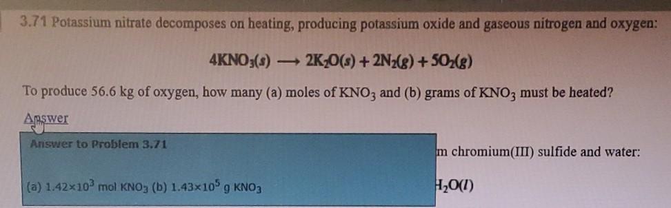Solved Potassium nitrate decomposes on heating, producing | Chegg.com