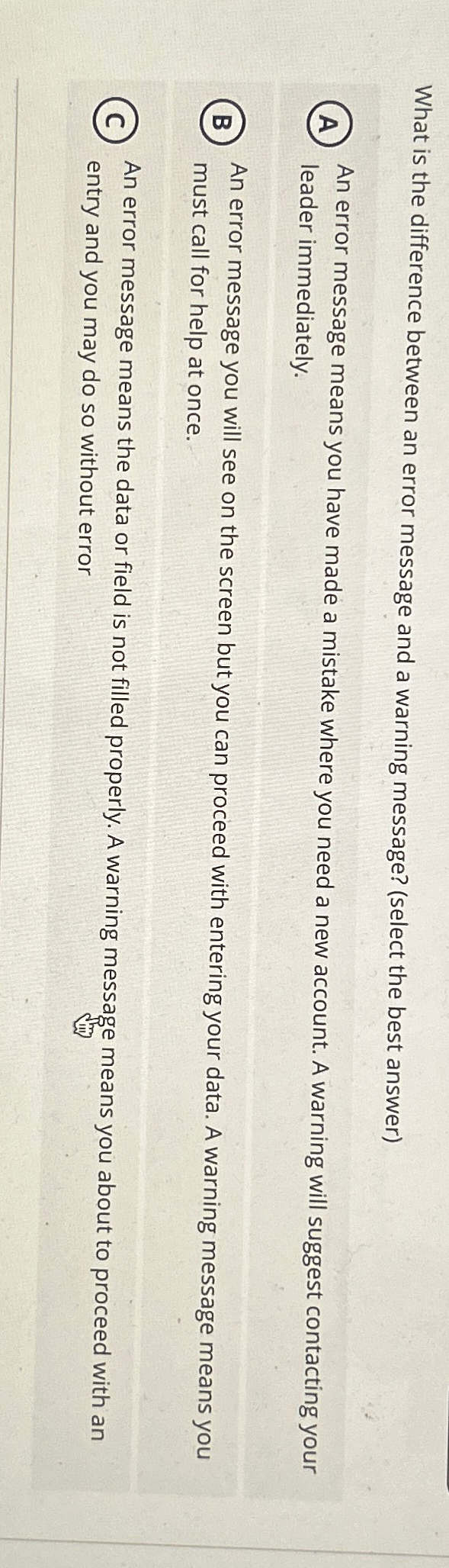 Solved What is the difference between an error message and a | Chegg.com