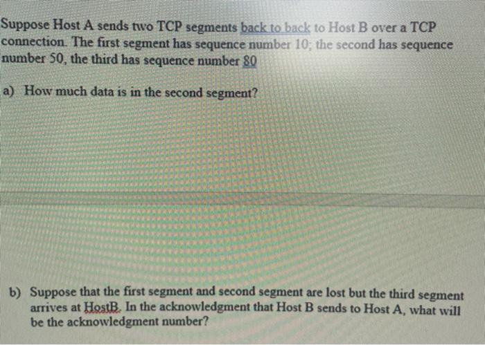 Solved Suppose Host A sends two TCP segments back to back to | Chegg.com