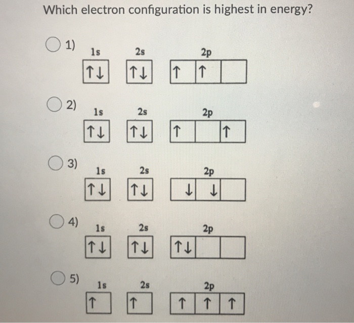 Solved Which electron configuration is highest in energy? | Chegg.com