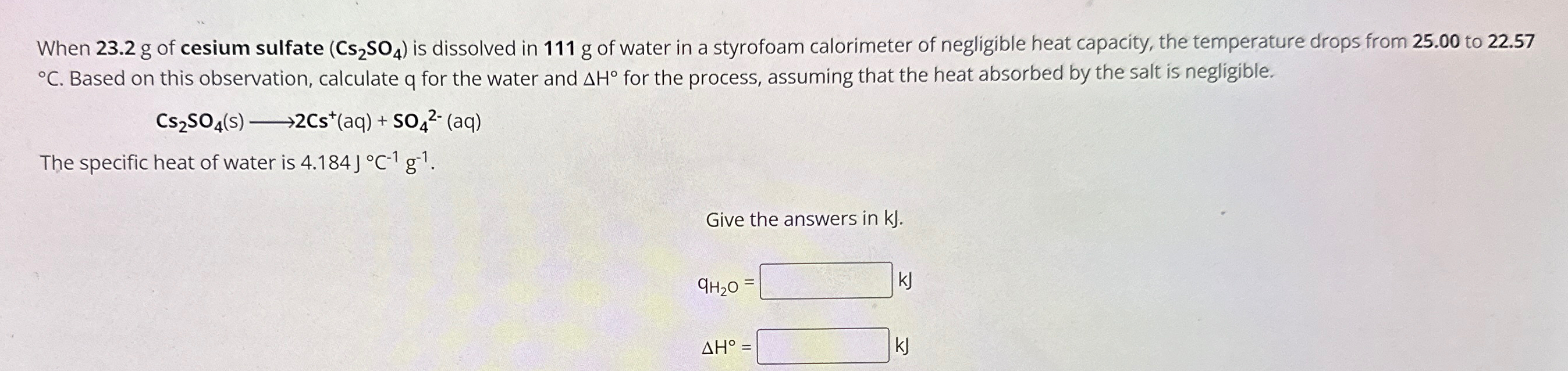 Solved When 23.2g ﻿of cesium sulfate (Cs2SO4) ﻿is dissolved | Chegg.com